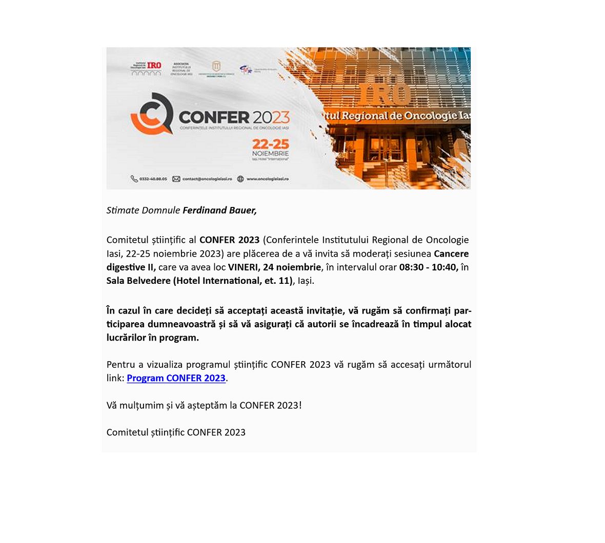 CONFER 2023 - THE CONFERENCES OF THE REGIONAL INSTITUTE OF ONCOLOGY ...